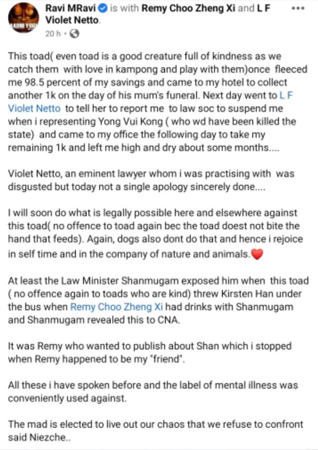 Lawyer vs Lawyer: M Ravi Called Remy Choo A ‘Toad’, Claimed Choo ...