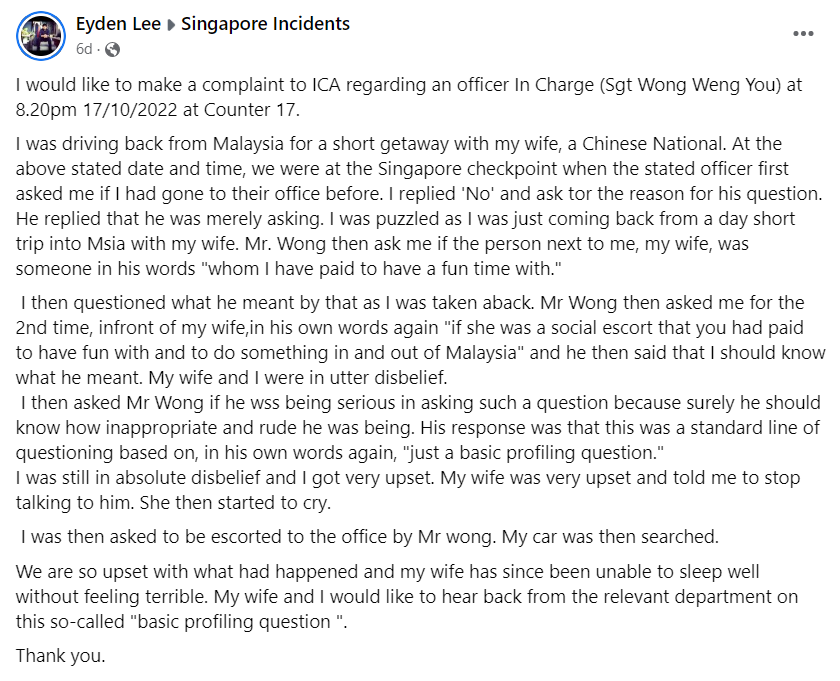 ICA Officer Allegedly Asks Man If His Chinese National Wife Was a ...